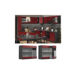VICCO Glash&auml;ngeschrank K&uuml;chenschrank K&uuml;chenm&ouml;bel R-Line J-Shape Anthrazit Rot 80 cm modern
