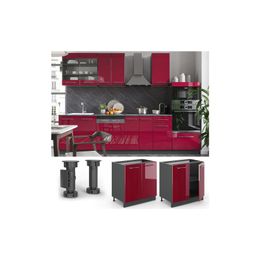 VICCO Sp&uuml;lenunterschrank 80 cm Bordeaux Hochglanz K&uuml;chenschrank H&auml;ngeschrank K&uuml;chenzeile Fame-Line