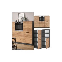 VICCO K&uuml;chenzeile K&uuml;chenblock Einbauk&uuml;che R-Line Anthrazit Eiche Backofen K&uuml;chenschrank