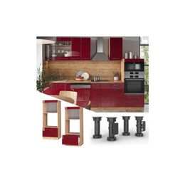 VICCO Mikrowellenumbauschrank K&uuml;chenschrank K&uuml;chenm&ouml;bel Fame-Line Eiche Rot Bordeaux modern 60 cm K&uuml;che Einbauk&uuml;che Blende Schublade Mikrowelle Backofen K&uuml;chenzeile Hochglanz