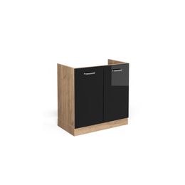 VICCO Sp&uuml;lenunterschrank K&uuml;chenschrank R-Line Solid Eiche Schwarz 80 cm modern