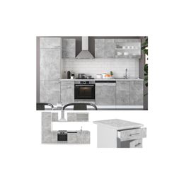 VICCO K&Uuml;CHE R-LINE 300 CM K&Uuml;CHENZEILE K&Uuml;CHENBLOCK EINBAUK&Uuml;CHE BETON MIT ARBEITSPLATTEN