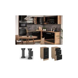 VICCO Schubladenunterschrank K&uuml;chenschrank R-Line Solid Eiche Schwarz 40 cm modern