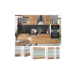 VICCO H&auml;ngeglasschrank K&uuml;chenschrank K&uuml;chenm&ouml;bel Fame-Line Wei&szlig; Eiche modern 80 cm K&uuml;che Einbauk&uuml;che H&auml;ngeschrank Glasschrank Dreht&uuml;r Einlegeboden K&uuml;chenzeile