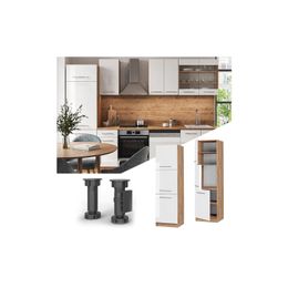VICCO Herdumbauschrank K&uuml;chenschrank K&uuml;chenm&ouml;bel Fame-Line Eiche Wei&szlig; 60 cm modern Hochglanz K&uuml;che Einbauk&uuml;che Blende Herdschrank Hochschrank K&uuml;chenzeile Dreht&uuml;r Einlegeboden
