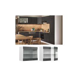 VICCO H&auml;ngeglasschrank K&uuml;chenschrank K&uuml;chenzeile Landhaus R-Line 80 cm Wei&szlig;-Anthrazit