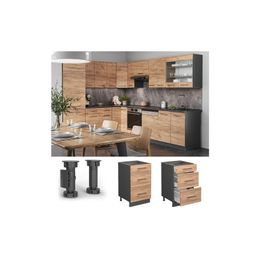 VICCO Schubunterschrank K&uuml;chenschrank K&uuml;chenm&ouml;bel Fame-Line Anthrazit Eiche modern 50 cm K&uuml;che Einbauk&uuml;che Dreht&uuml;r Blende K&uuml;chenzeile