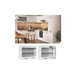 VICCO H&auml;ngeglasschrank 80 cm Wei&szlig; K&uuml;chenschrank H&auml;ngeschrank K&uuml;chenzeile R-Line