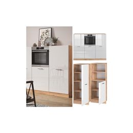 VICCO K&uuml;chenzeile K&uuml;chenblock Einbauk&uuml;che R-Line Eiche Wei&szlig; Hochglanz Backofen