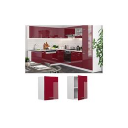 VICCO H&auml;ngeschrank K&uuml;chenschrank K&uuml;chenzeile R-Line 45 cm Wei&szlig; Bordeaux T&uuml;r F&auml;cher Hochglanz