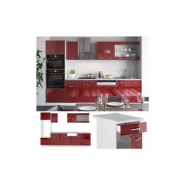 VICCO K&Uuml;CHE R-LINE 300CM K&Uuml;CHENZEILE K&Uuml;CHENBLOCK EINBAU ROT BORDEAUX HOCHGLANZ
