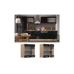 VICCO Glash&auml;ngeschrank K&uuml;chenschrank R-Line Solid Eiche Schwarz 60 cm modern