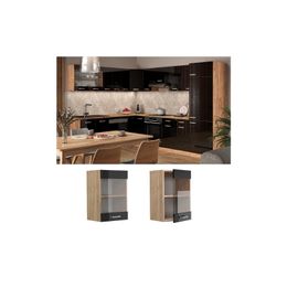 VICCO Glash&auml;ngeschrank K&uuml;chenschrank R-Line Solid Eiche Schwarz 40 cm modern