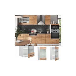 VICCO H&auml;ngeglasschrank K&uuml;chenschrank K&uuml;chenm&ouml;bel Fame-Line Wei&szlig; Eiche modern 40 cm K&uuml;che Einbauk&uuml;che H&auml;ngeschrank Glasschrank Dreht&uuml;r Einlegeboden K&uuml;chenzeile