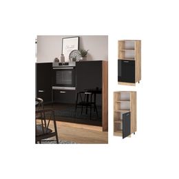 VICCO Vorratsschrank K&uuml;chenschrank R-Line Solid Eiche Schwarz 60 cm modern gro&szlig;e T&uuml;r