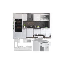 VICCO K&Uuml;CHE R-LINE 300 CM K&Uuml;CHENZEILE K&Uuml;CHENBLOCK EINBAUK&Uuml;CHE &ndash; WEISS HOCHGLANZ