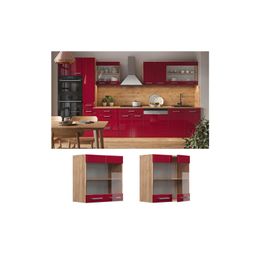 VICCO H&auml;ngeglasschrank K&uuml;chenschrank K&uuml;chenzeile R-Line 60 cm Eiche Bordeaux T&uuml;r F&auml;cher