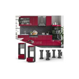 VICCO Mikrowellenumbauschrank K&uuml;chenschrank K&uuml;chenm&ouml;bel Fame-Line Anthrazit Bordeaux Rot 60 cm modern Hochglanz K&uuml;che Einbauk&uuml;che Blende Hochschrank Schublade Mikrowelle Backofen K&uuml;chenzeile