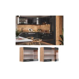 VICCO H&auml;ngeglasschrank K&uuml;chenschrank K&uuml;chenzeile R-Line 80 cm Goldkraft Anthrazit