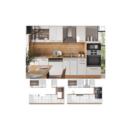 VICCO K&uuml;chenzeile K&uuml;chenblock Einbauk&uuml;che Fame-Line Eiche Wei&szlig; 300 cm modern K&uuml;chen Schr&auml;nke Schubunterschrank Unterschrank Sp&uuml;lenunterschrank H&auml;ngeschrank Mikrowellenschrank Geschirrsp&uuml;lerblende