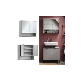 VICCO Spiegelschrank f&uuml;r Badezimmer Eliza 70 x 65 cm, Grau, Badezimmer, Ablage
