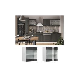VICCO H&auml;ngeglasschrank K&uuml;chenschrank K&uuml;chenzeile R-Line Landhaus 60 cm Wei&szlig; Anthrazit T&uuml;r F&auml;cher