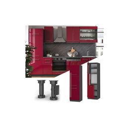 VICCO Herdumbauschrank K&uuml;chenschrank K&uuml;chenm&ouml;bel Fame-Line Anthrazit Bordeaux Rot 60 cm modern Hochglanz K&uuml;che Einbauk&uuml;che Blende Herdschrank Hochschrank K&uuml;chenzeile Dreht&uuml;r Einlegeboden