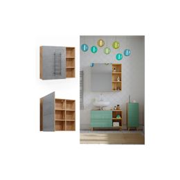 VICCO Spiegelschrank f&uuml;r Badezimmer Rudi 90 x 80,9 cm, Eiche Evoke, Badschrank