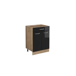 VICCO Schubunterschrank K&uuml;chenschrank R-Line Solid Eiche Schwarz 60 cm modern