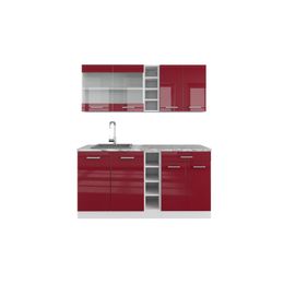 VICCO K&uuml;chenzeile K&uuml;chenblock Einbauk&uuml;che R-Line Single Wei&szlig; Bordeaux Arbeitsplatte