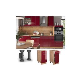 VICCO Schubunterschrank K&uuml;chenschrank K&uuml;chenm&ouml;bel Fame-Line Eiche Rot Bordeaux modern 40 cm K&uuml;che Einbauk&uuml;che Dreht&uuml;r Schublade Einlegeboden Blende K&uuml;chenzeile Hochglanz