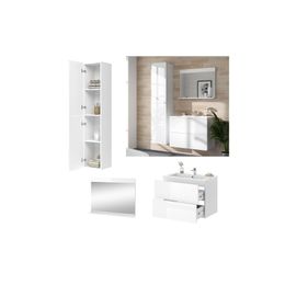VICCO Badmöbel-Set Izan Weiß Hochglanz modern Waschtischunterschrank Waschbecken Badspiegel Hochschrank
