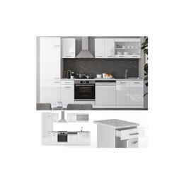 VICCO K&Uuml;CHE R-LINE 300 CM K&Uuml;CHENZEILE K&Uuml;CHENBLOCK EINBAUK&Uuml;CHE &ndash; WEISS HOCHGLANZ