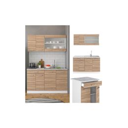 VICCO K&uuml;chenzeile SINGLE Einbauk&uuml;che 140 cm K&uuml;che Sonoma Eiche R-LINE