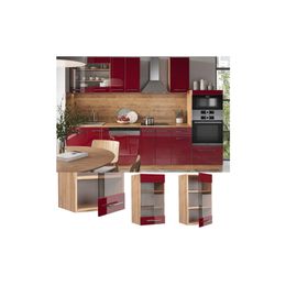 VICCO H&auml;ngeglasschrank K&uuml;chenschrank K&uuml;chenm&ouml;bel Fame-Line Eiche Rot Bordeaux modern 40 cm K&uuml;che Einbauk&uuml;che H&auml;ngeschrank Glasschrank Dreht&uuml;r Einlegeboden K&uuml;chenzeile Hochglanz