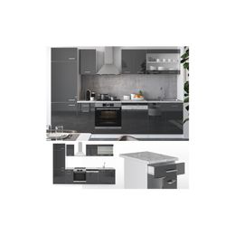 VICCO K&Uuml;CHE R-LINE 300CM K&Uuml;CHENZEILE K&Uuml;CHENBLOCK EINBAUK&Uuml;CHE ANTHRAZIT HOCHGLANZ