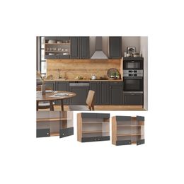VICCO H&auml;ngeglasschrank K&uuml;chenschrank K&uuml;chenm&ouml;bel Fame-Line Eiche Anthrazit-Gold Landhaus 80 cm K&uuml;che Einbauk&uuml;che H&auml;ngeschrank Glasschrank Dreht&uuml;r Einlegeboden K&uuml;chenzeile