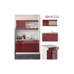 VICCO K&uuml;chenzeile SINGLE Einbauk&uuml;che 140 cm K&uuml;che Rot Bordeaux Hochglanz R-LINE