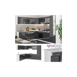 VICCO K&Uuml;CHENZEILE R-LINE ECKK&Uuml;CHE WINKEL K&Uuml;CHE EINBAUK&Uuml;CHE ANTHRAZIT HOCHGLANZ