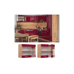 VICCO H&auml;ngeglasschrank K&uuml;chenschrank K&uuml;chenzeile R-Line 80 cm Goldkraft Bordeaux
