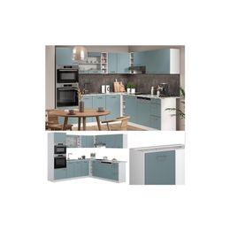 VICCO Eckk&uuml;che R-Line Solid Wei&szlig; Blau Grau 247x237 cm Arbeitsplatte modern K&uuml;chenschr&auml;nke K&uuml;chenm&ouml;bel