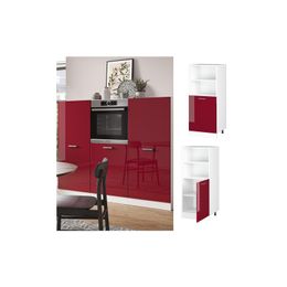 VICCO Backofenumbauschrank K&uuml;chenschrank K&uuml;chenzeile R-Line 60 cm Wei&szlig; Bordeaux kleine T&uuml;r Hochglanz