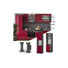 VICCO Herdumbauschrank K&uuml;chenschrank K&uuml;chenm&ouml;bel Fame-Line Anthrazit Bordeaux Rot 60 cm modern Hochglanz K&uuml;che Einbauk&uuml;che Blende Herdschrank Hochschrank K&uuml;chenzeile Dreht&uuml;r Einlegeboden