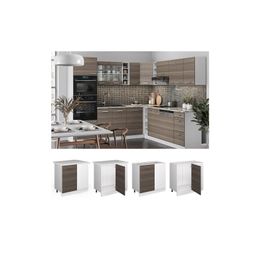VICCO Eckunterschrank K&uuml;chenschrank K&uuml;chenzeile R-Line 86 cm Wei&szlig; Edelgrau T&uuml;r Arbeitsplatte