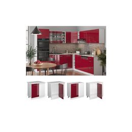 VICCO Eckunterschrank K&uuml;chenschrank K&uuml;chenzeile R-Line 86 cm Wei&szlig; Bordeaux T&uuml;r Hochglanz Arbeitsplatte