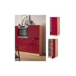VICCO Backofenumbauschrank K&uuml;chenschrank K&uuml;chenzeile R-Line 60 cm Eiche Bordeaux gro&szlig;e T&uuml;r