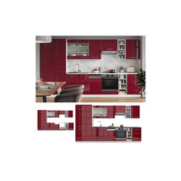 VICCO K&uuml;chenzeile K&uuml;chenblock Einbauk&uuml;che 355cm Fame-Line Bordeaux Hochglanz