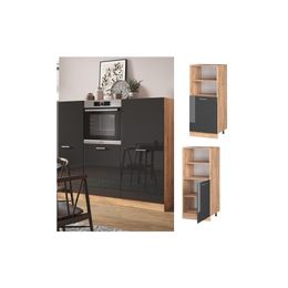 VICCO Backofenumbauschrank K&uuml;chenschrank K&uuml;chenzeile R-Line 60 cm Eiche Anthrazit kleine T&uuml;r