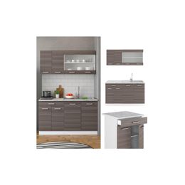 VICCO K&uuml;chenzeile SINGLE Einbauk&uuml;che 140 cm K&uuml;che Edelgrau Anthrazit R-LINE