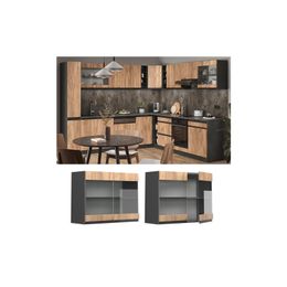 VICCO Glash&auml;ngeschrank K&uuml;chenschrank K&uuml;chenm&ouml;bel R-Line J-Shape Anthrazit Eiche 80 cm modern